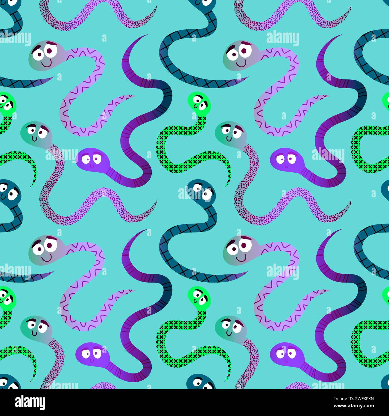 Summer cartoon animals seamless snake pattern for wrapping paper and ...