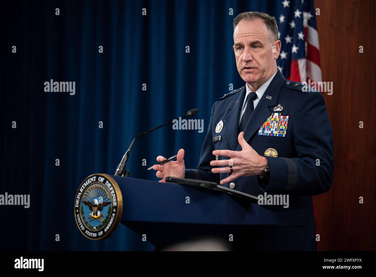 Pentagon Press Secretary U.S. Air Force Maj. Gen. Pat Ryder conducts a ...