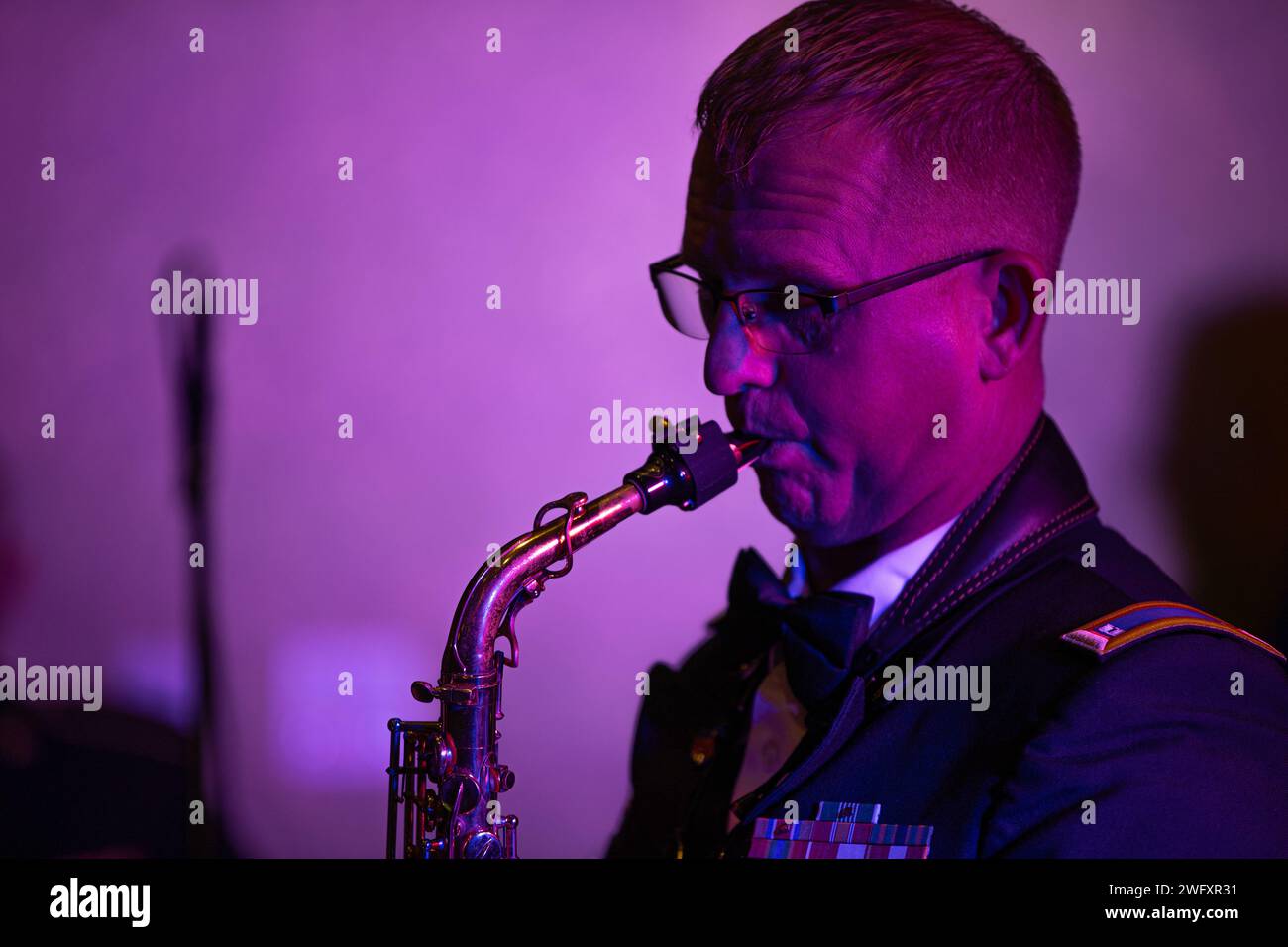 Warrant Officer Rodney Brown, a saxophonist for the 151st Army Band ...