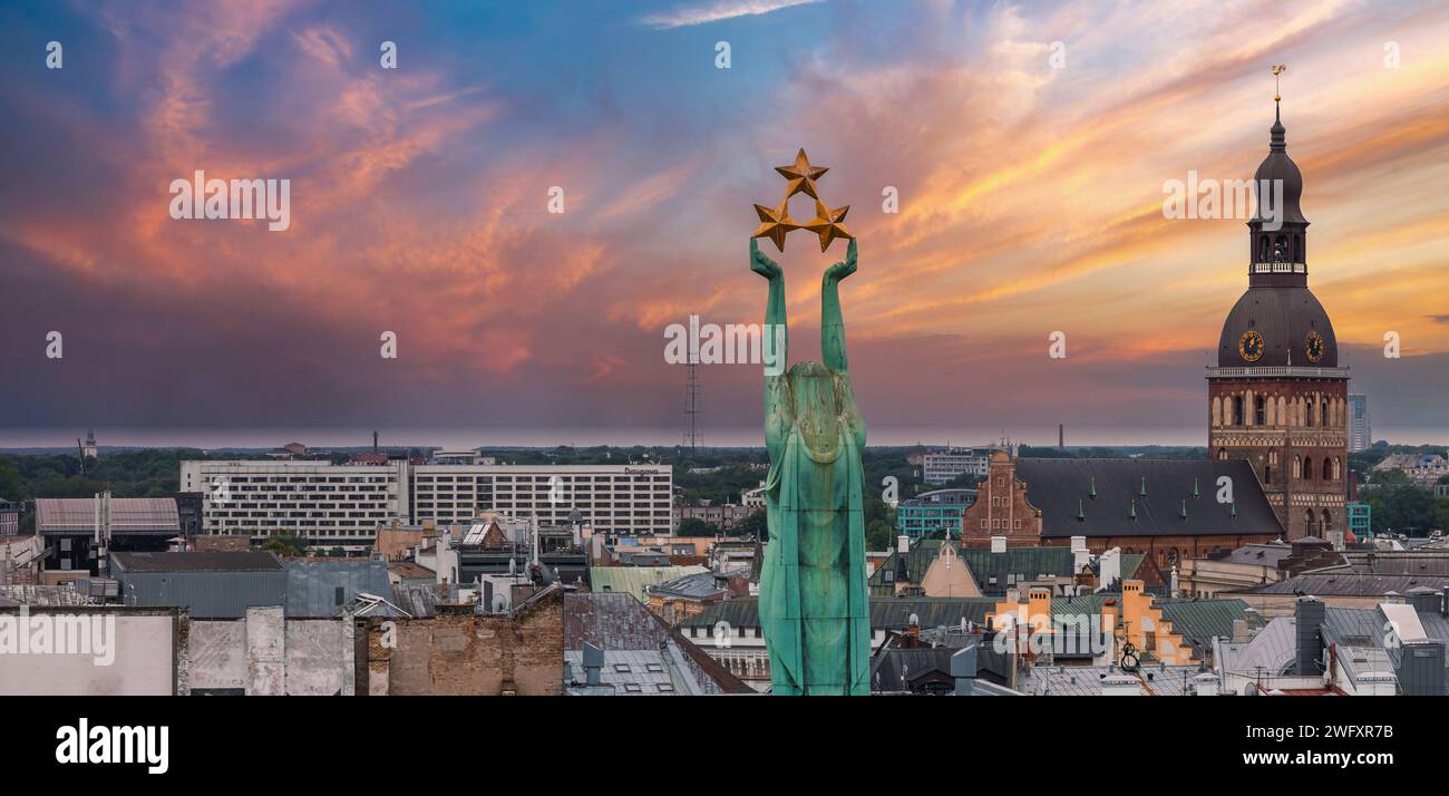 Amazing Aerial View of the Statue of Liberty Milda in Riga Stock Photo ...