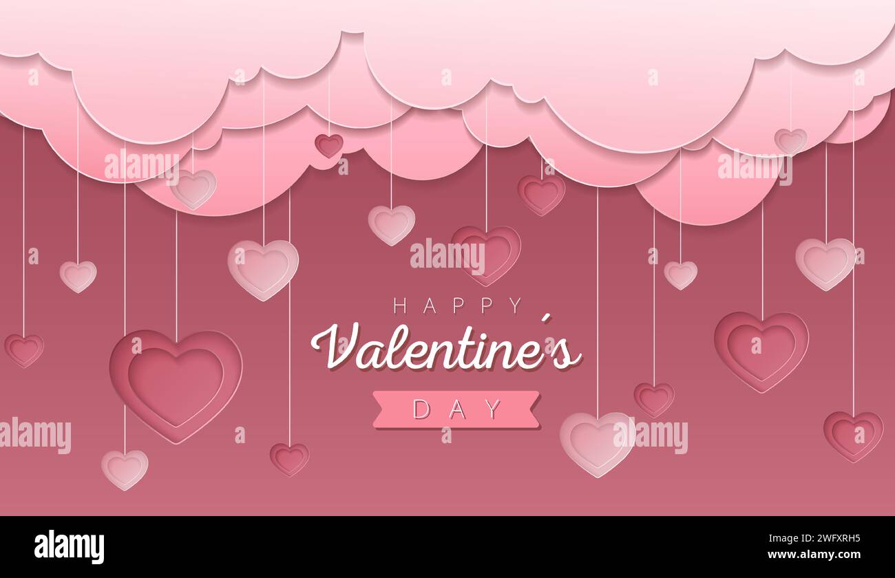 Happy Valentine's day wallpaper or banner with hearts. Beautiful paper ...