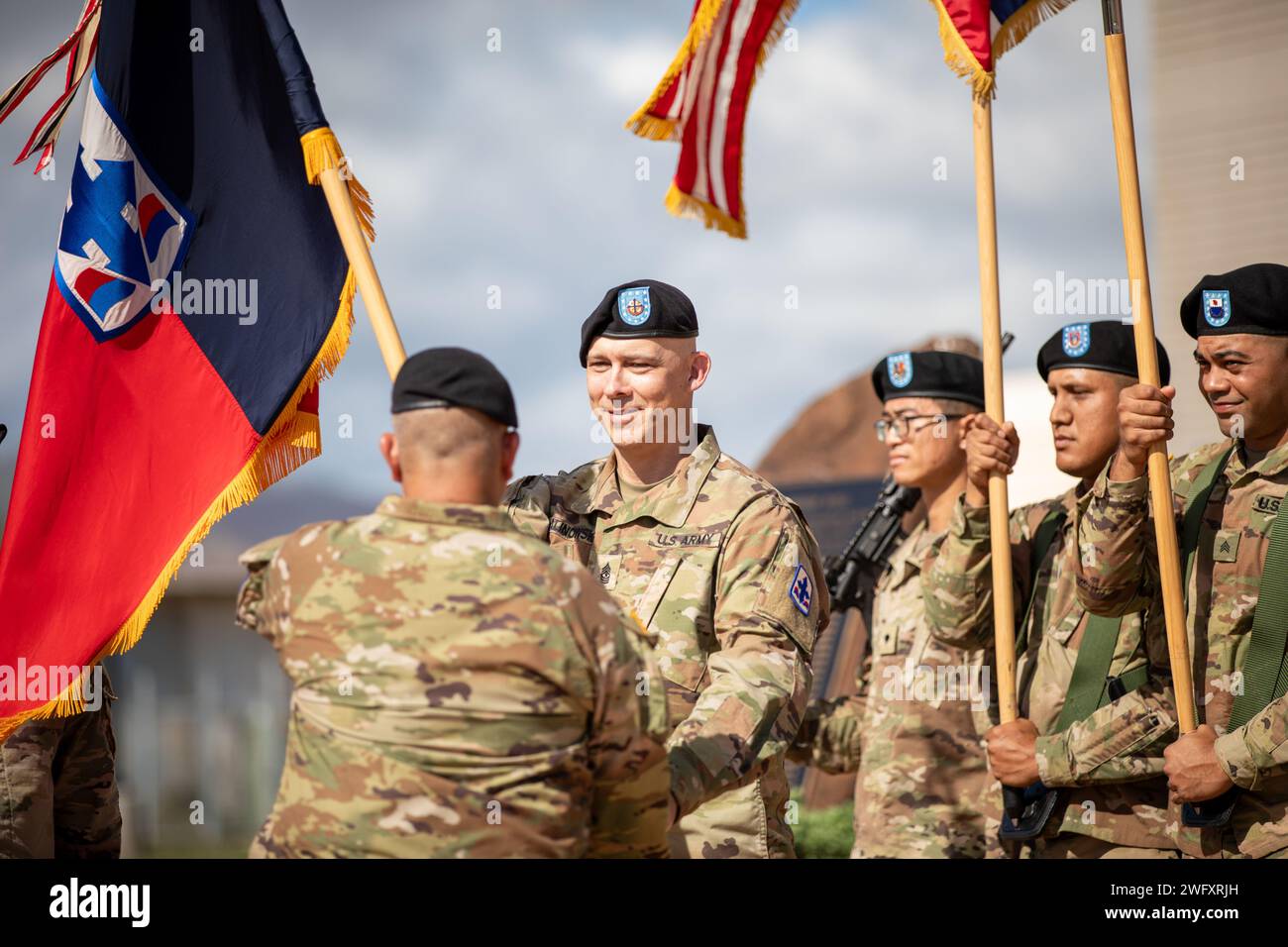 U.S. Army Sgt. Maj. Matthew Walinowski, right, brigade operations ...