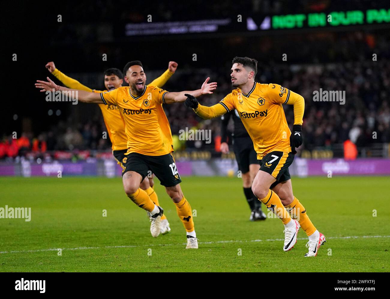 Wolverhampton Wanderers' Pedro Neto (right) celebrates scoring their ...