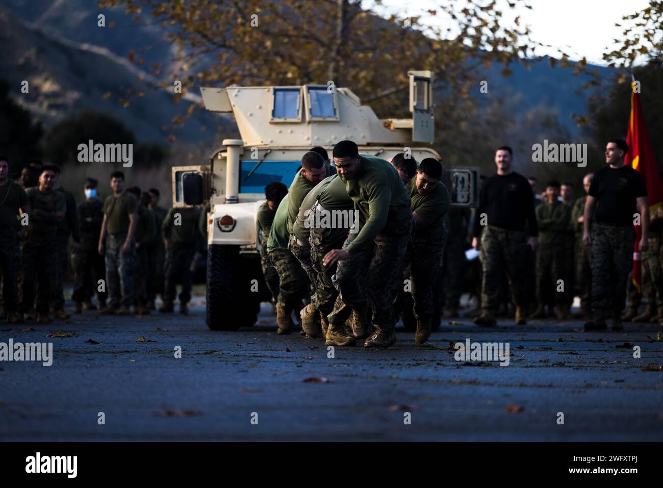 U.S. Marines with 11th Marine Regiment, 1st Marine Division, pull a ...