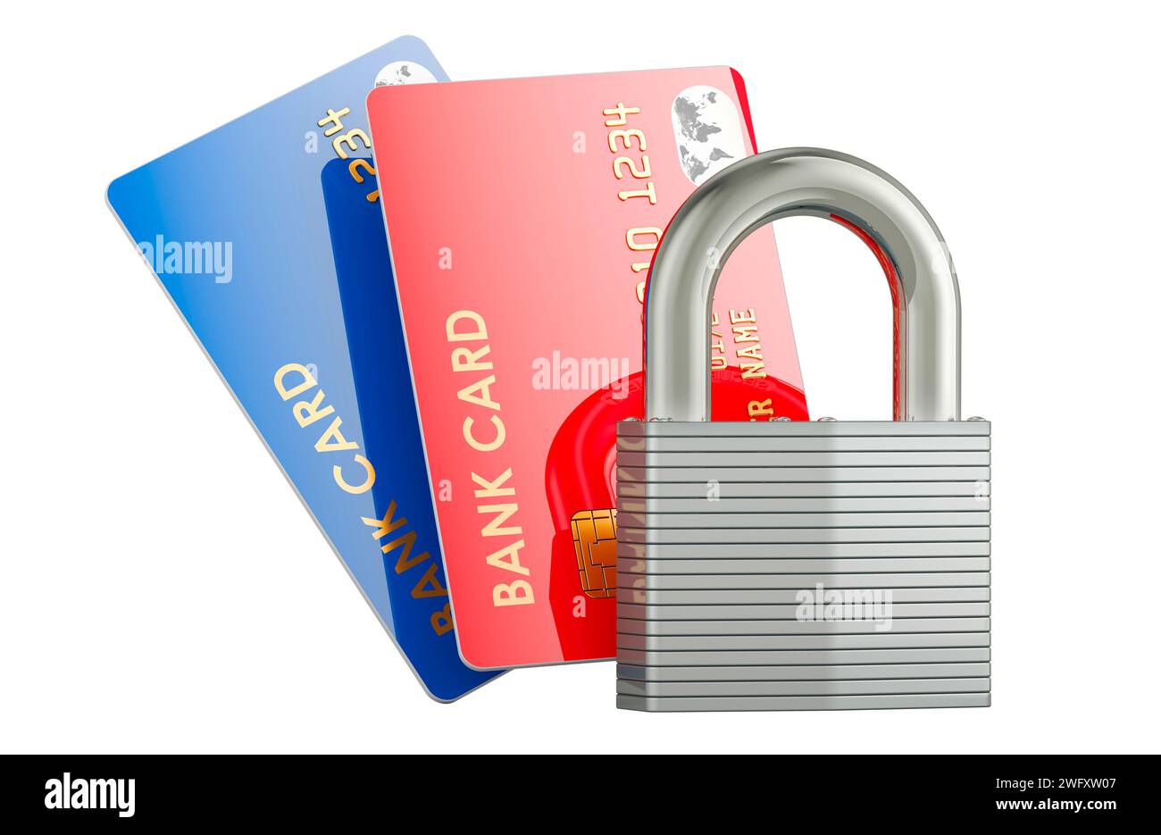 Credit bank cards with padlock, security payment concept. 3D rendering ...