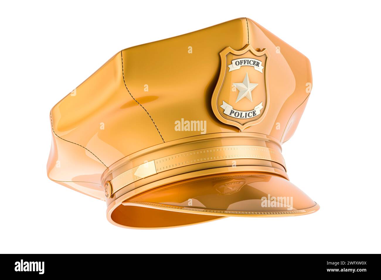 Golden Police Hat, 3D rendering isolated on white background Stock ...
