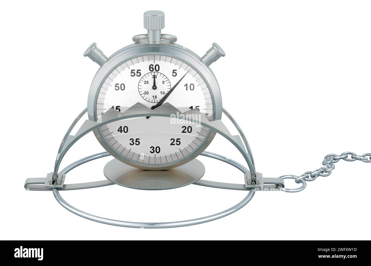 Stopwatch inside bear trap, 3D rendering isolated on white background ...