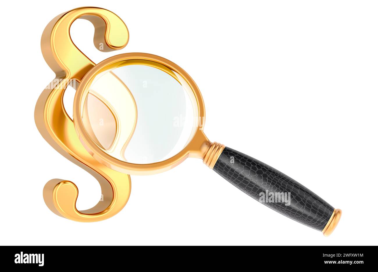 Section symbol with magnifying glass, 3D rendering isolated on white ...