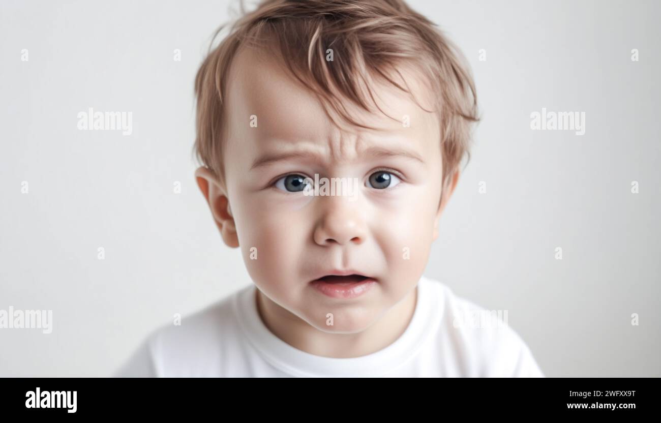 Portrait of a beautiful unhappy kid. Scared sad little child crying ...