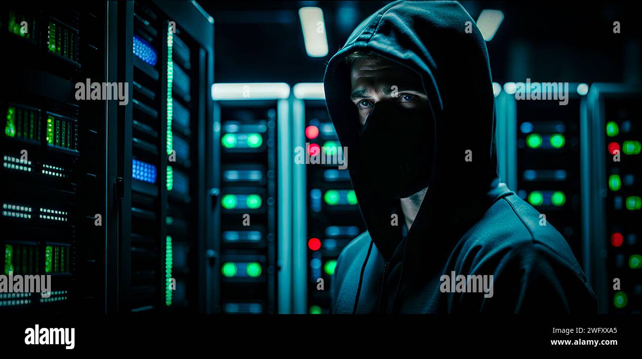 Hacker inside Data Center hacking the Information storage warehouse ...