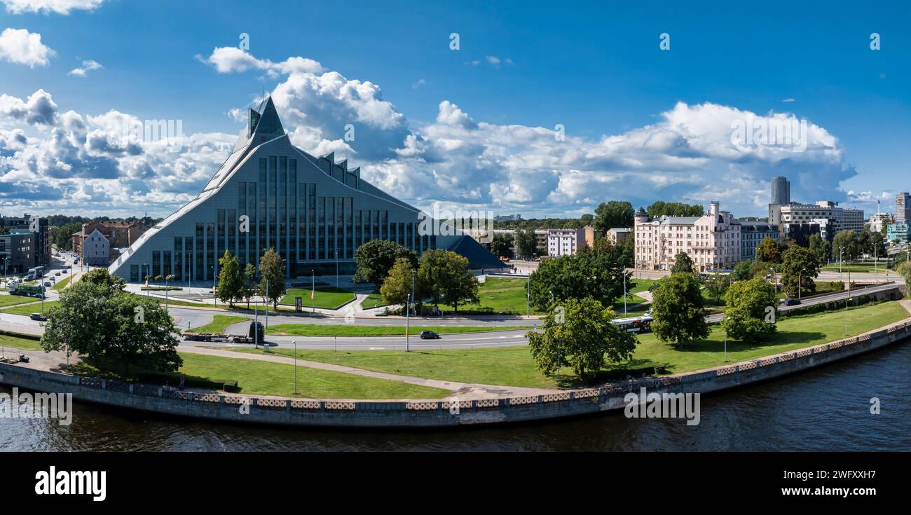 Riga, Latvia. April 10, 2019. View of the Latvian National library in ...