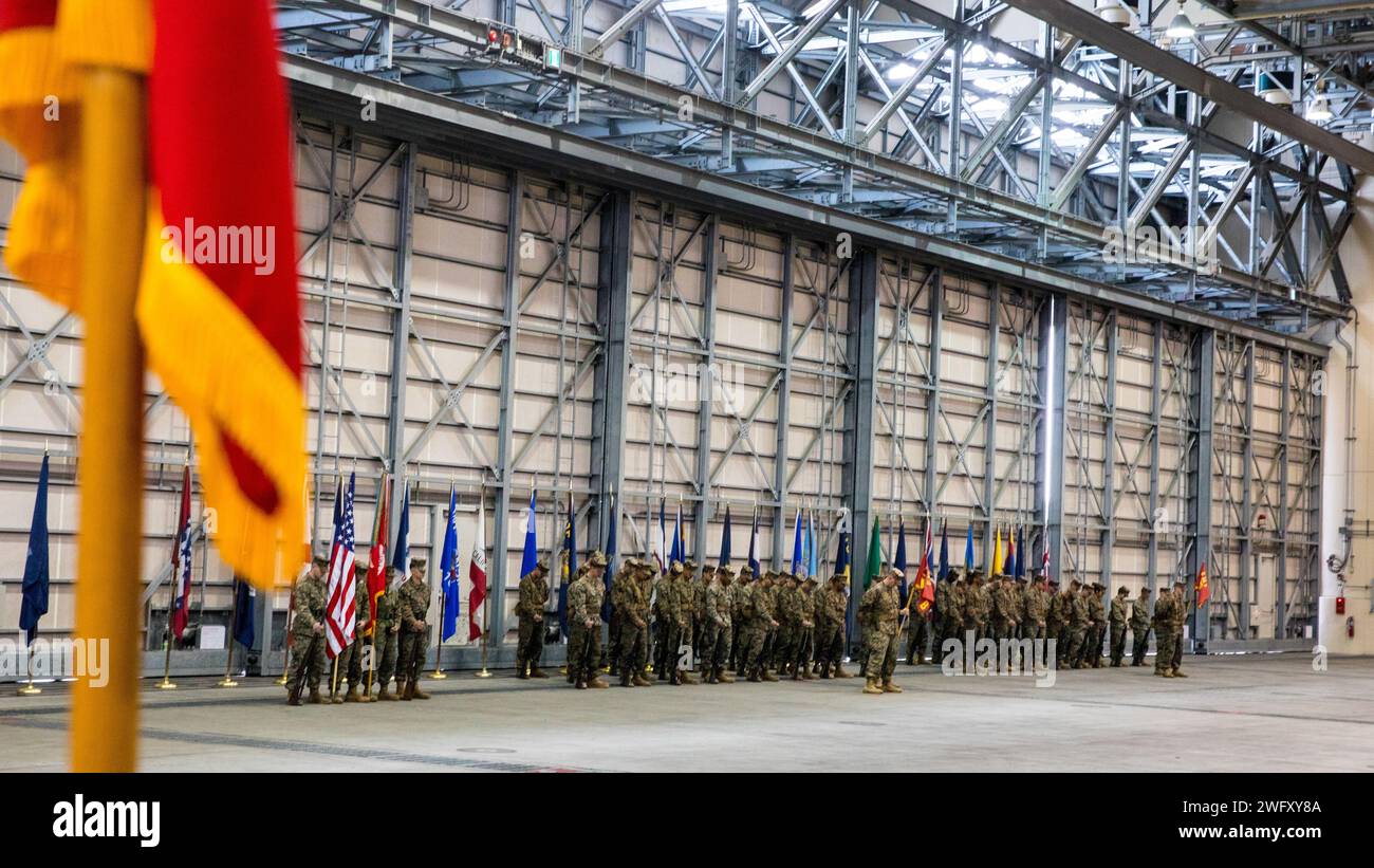 U.S. Marines with Marine Wing Support Squadron (MWSS) 171 bow their ...