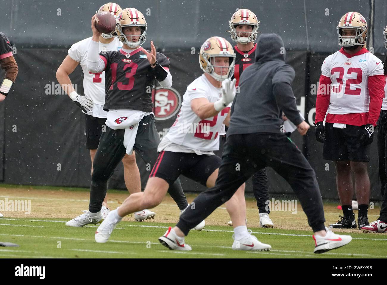 San Francisco 49ers quarterback Brock Purdy (13) and running back ...