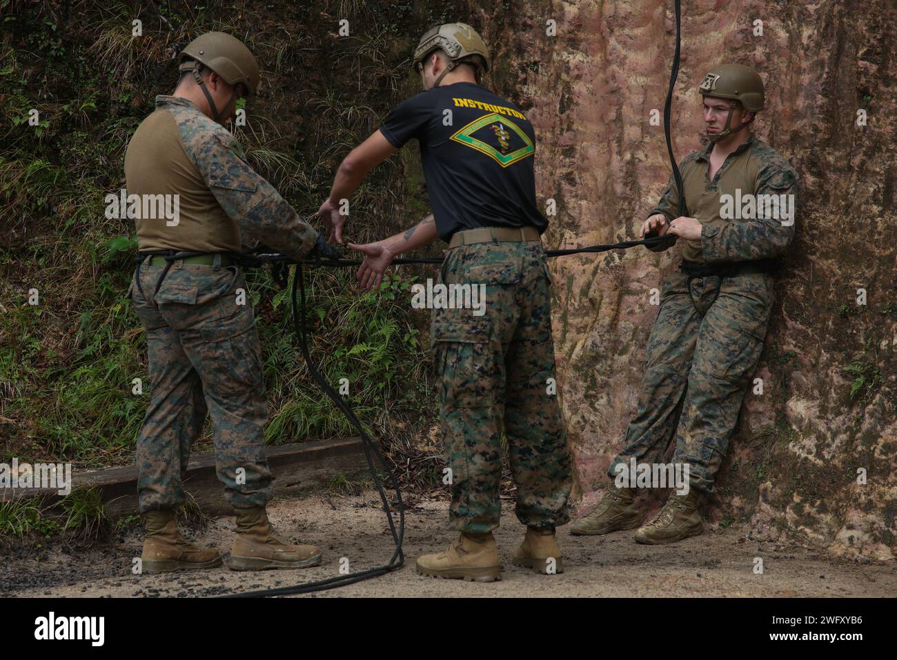 U.S. Marines with III Marine Expeditionary Force participate in a Basic Jungle Skills Course at ...
