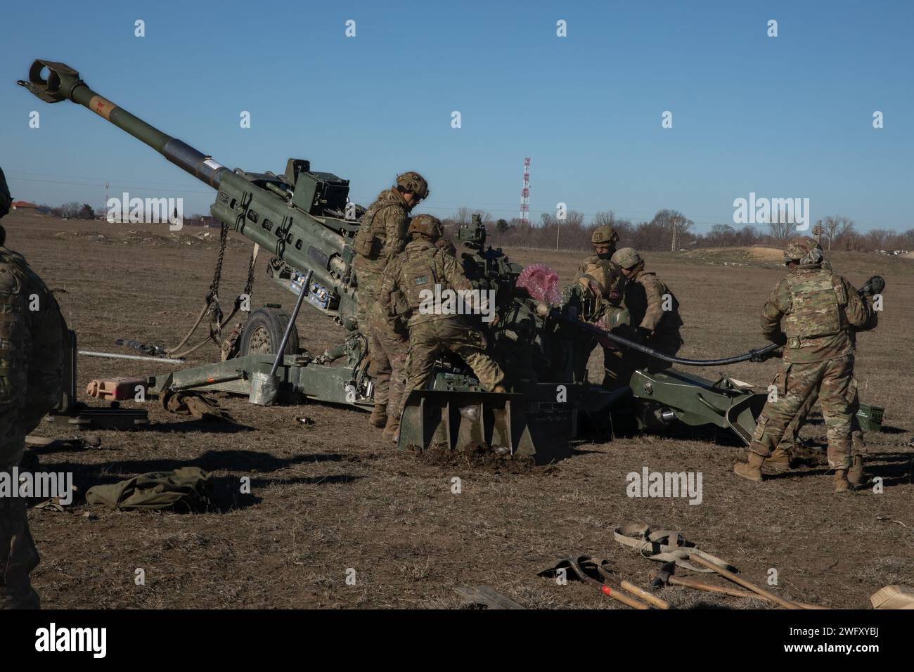 U.S. soldiers assigned to Cobra Battery, 3rd battalion, 320th Field ...