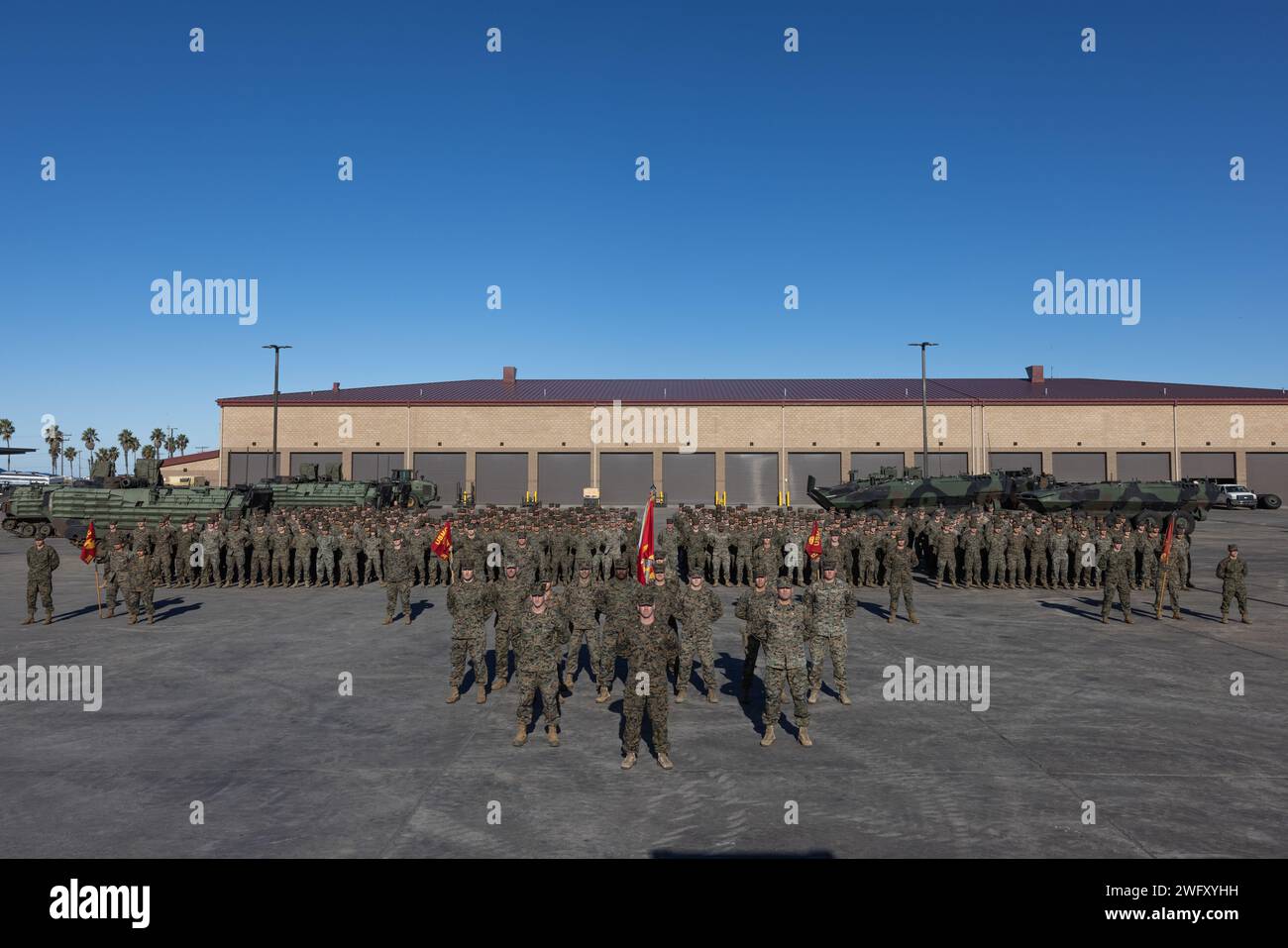 U.S. Marines with 3rd Assault Amphibian Battalion, 1st Marine Division, pose for a battalion ...