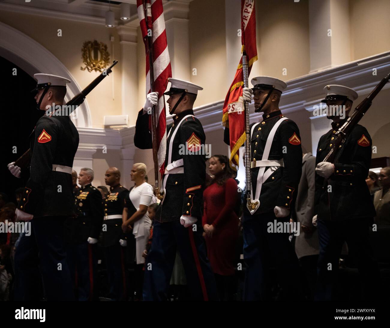 Marines With The Official U S Marine Corps Color Guard Prepare To