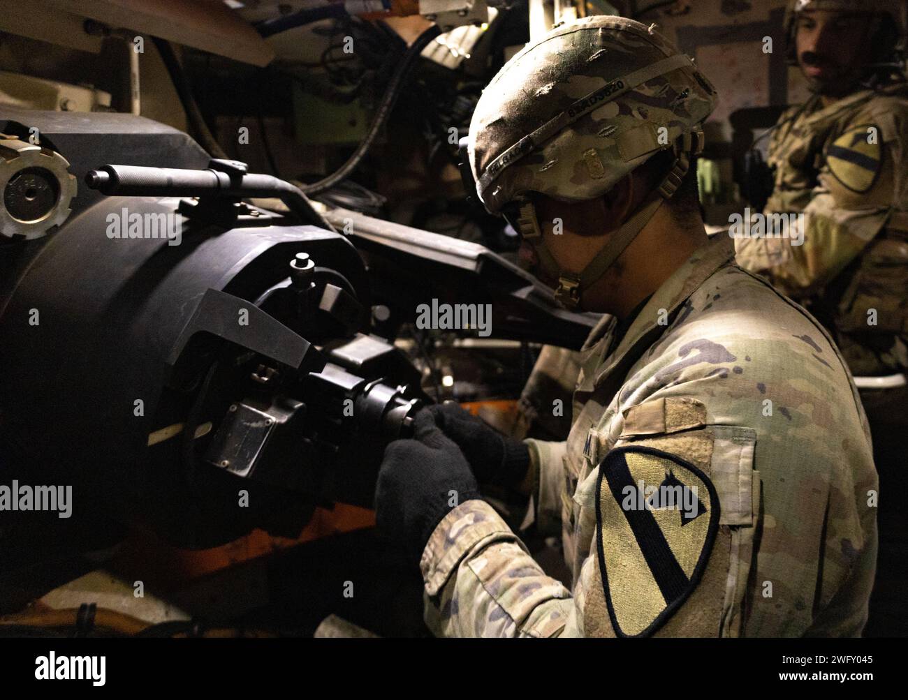 Spc. Brandon Delgado, a U.S. Army Trooper assigned to Apex Battery, 2nd ...