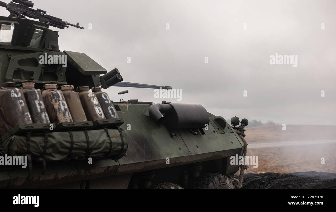 A U.S. Navy Sailor with Amphibious Squadron 4, fires a 25mm Bushmaster ...