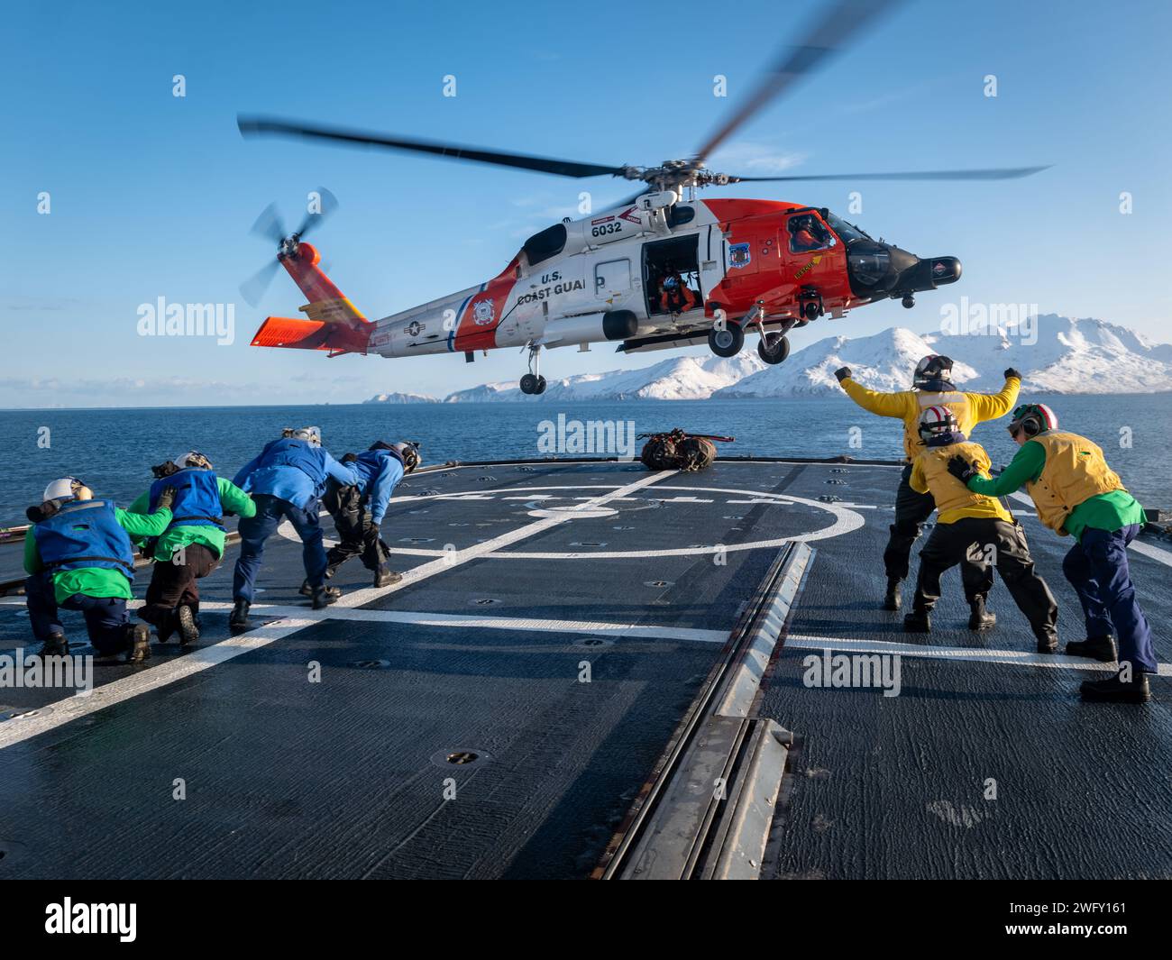 Crew members from Coast Guard Cutter Alex Haley conducting helicopter ...