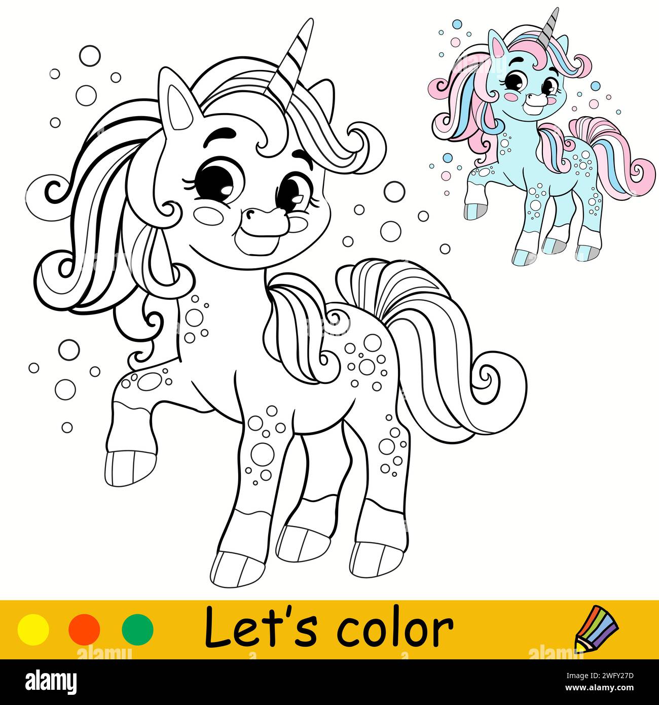 Cartoon cute mint color unicorn. Kids coloring book page. Unicorn ...