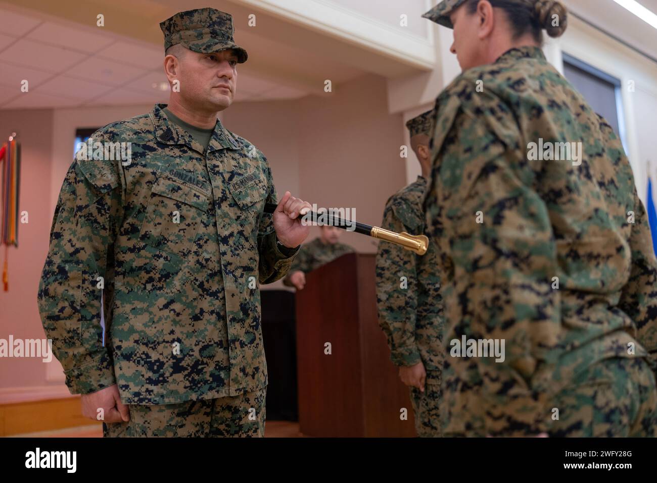 U.S. Marine Corps Sgt. Maj. Marcos Gonzalez, left, outgoing sergeant ...