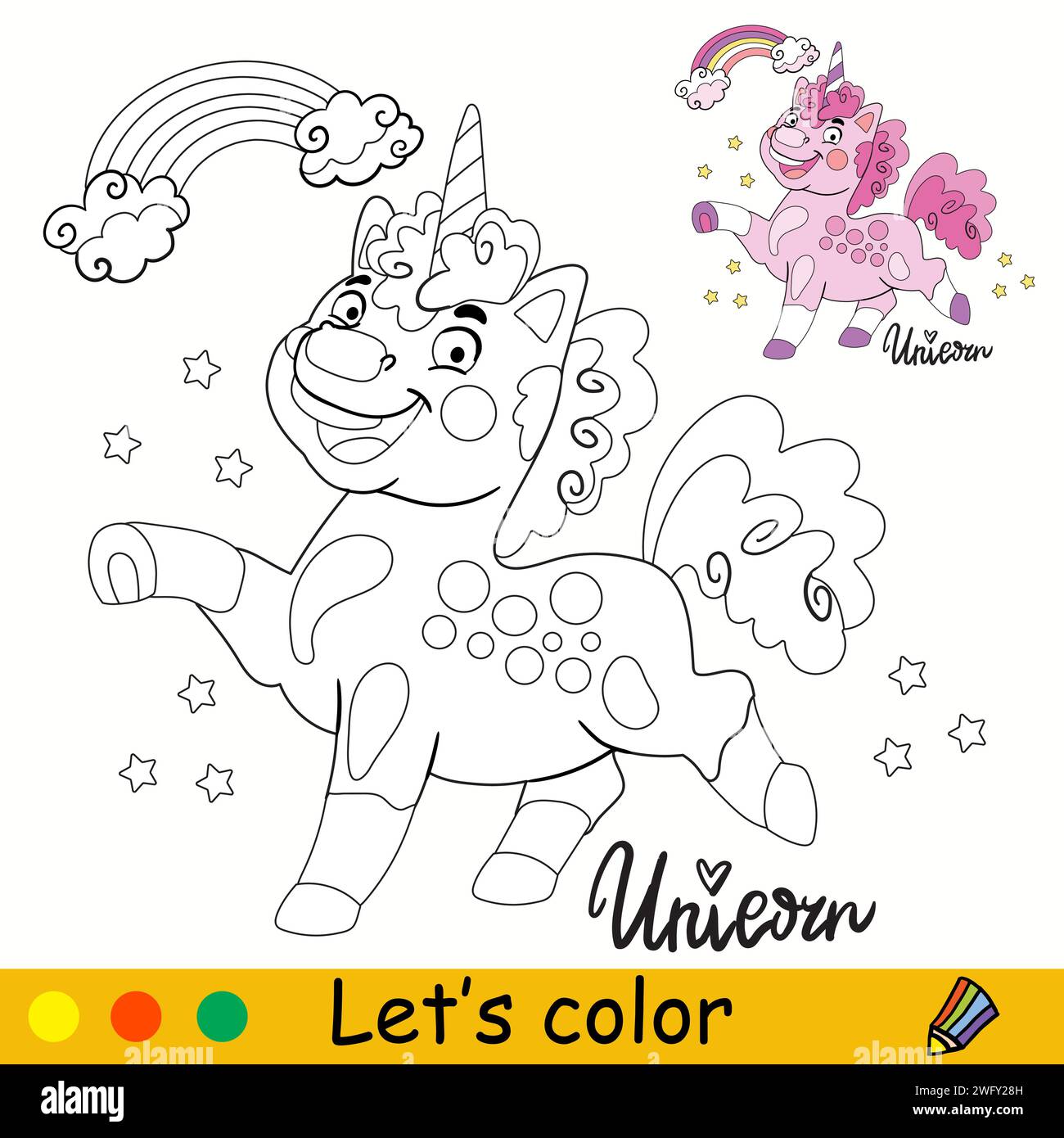 Cartoon cute body positive unicorn. Kids coloring book page. Unicorn ...