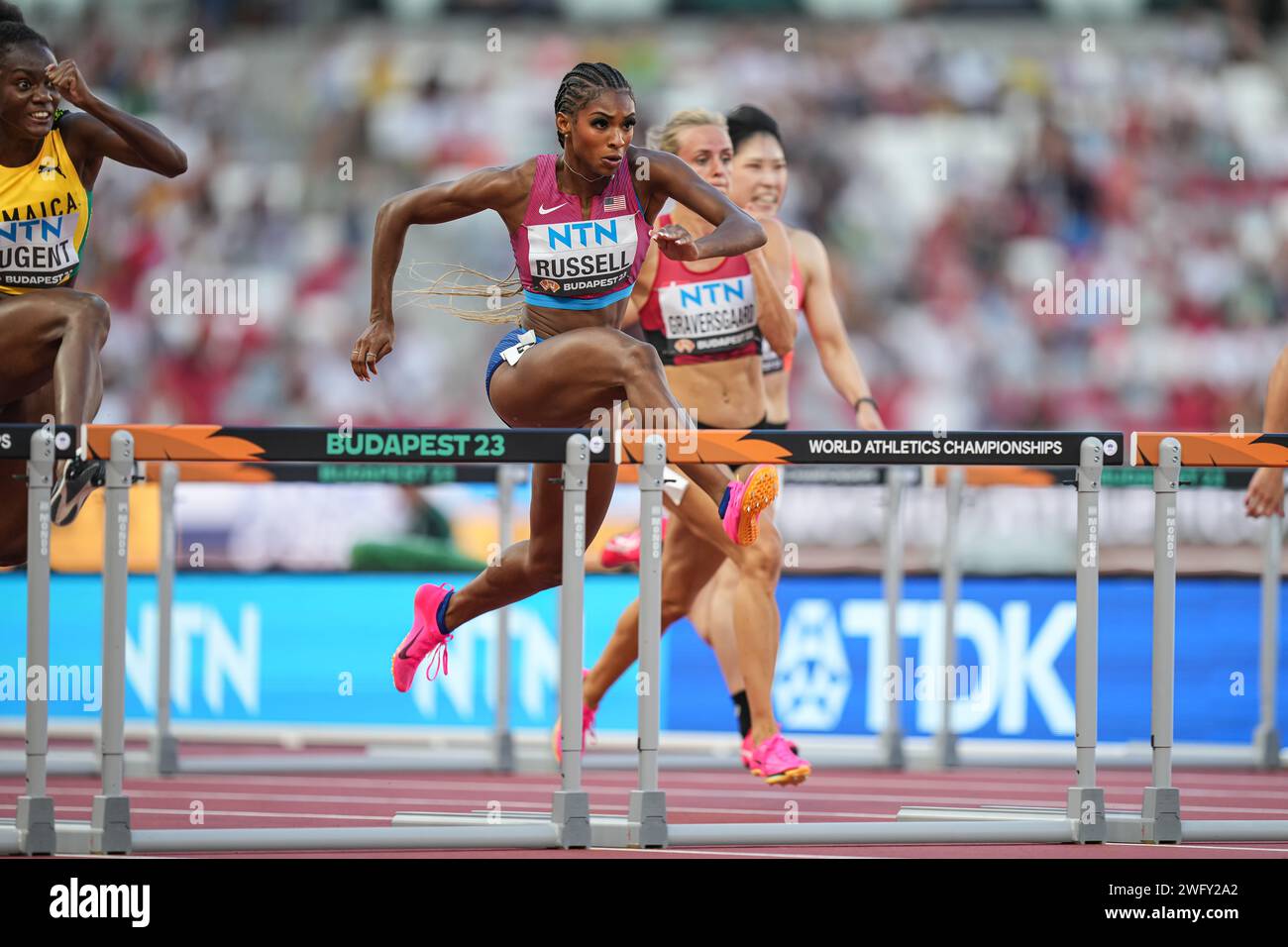 Masai RUSSELL participating in the 100 meters hurdles at the World ...