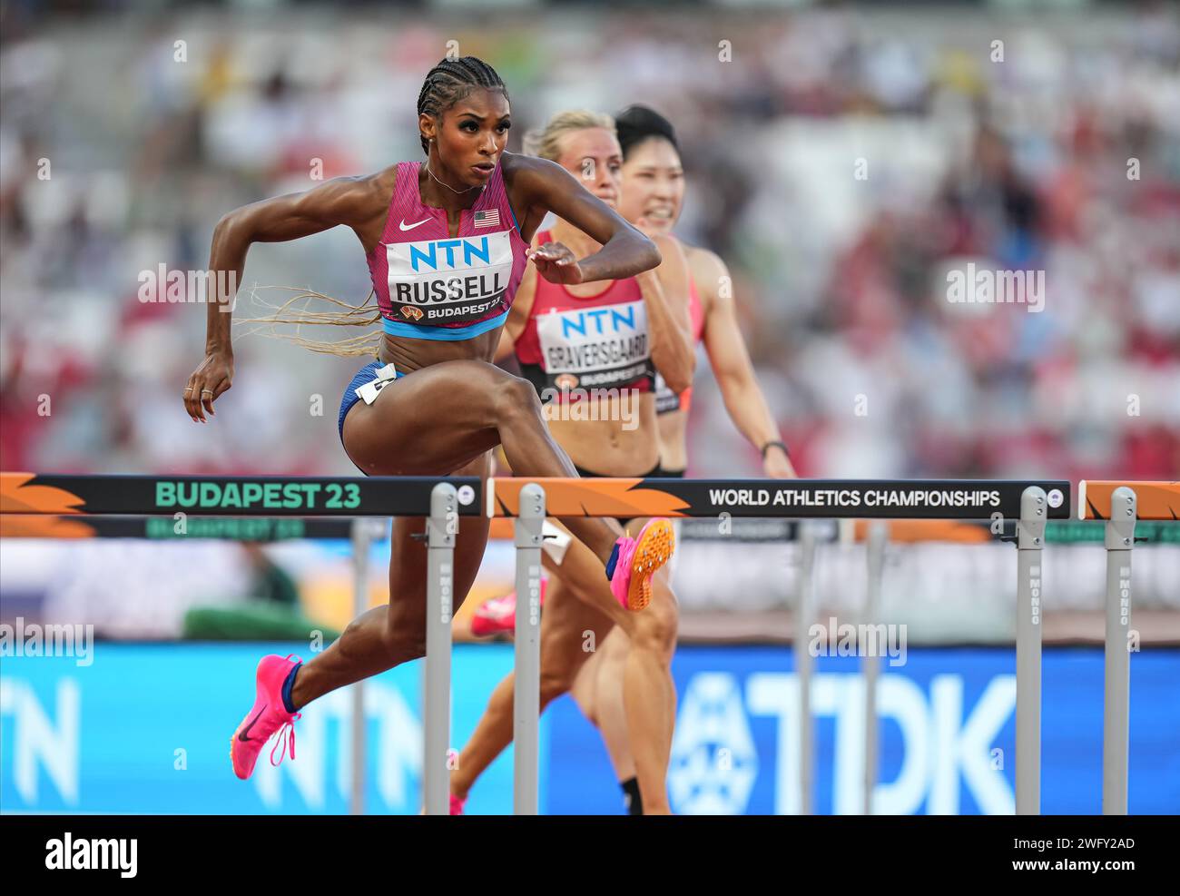 Masai RUSSELL participating in the 100 meters hurdles at the World ...