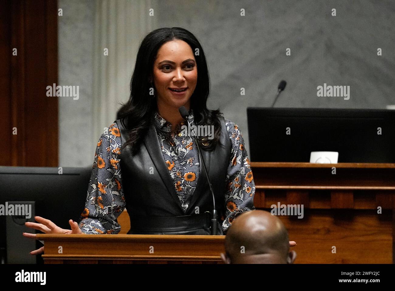 Sen. Andrea Hunley speaks against SB1 in the senate chamber at the ...