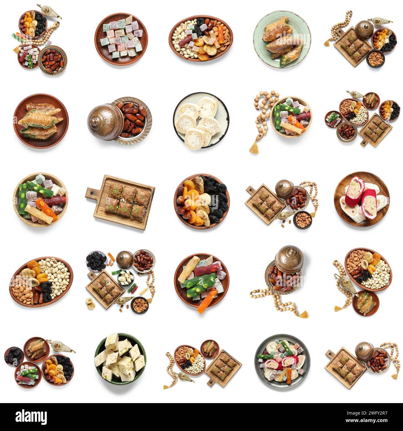 Set of traditional Eastern sweets isolated on white. Ramadan ...