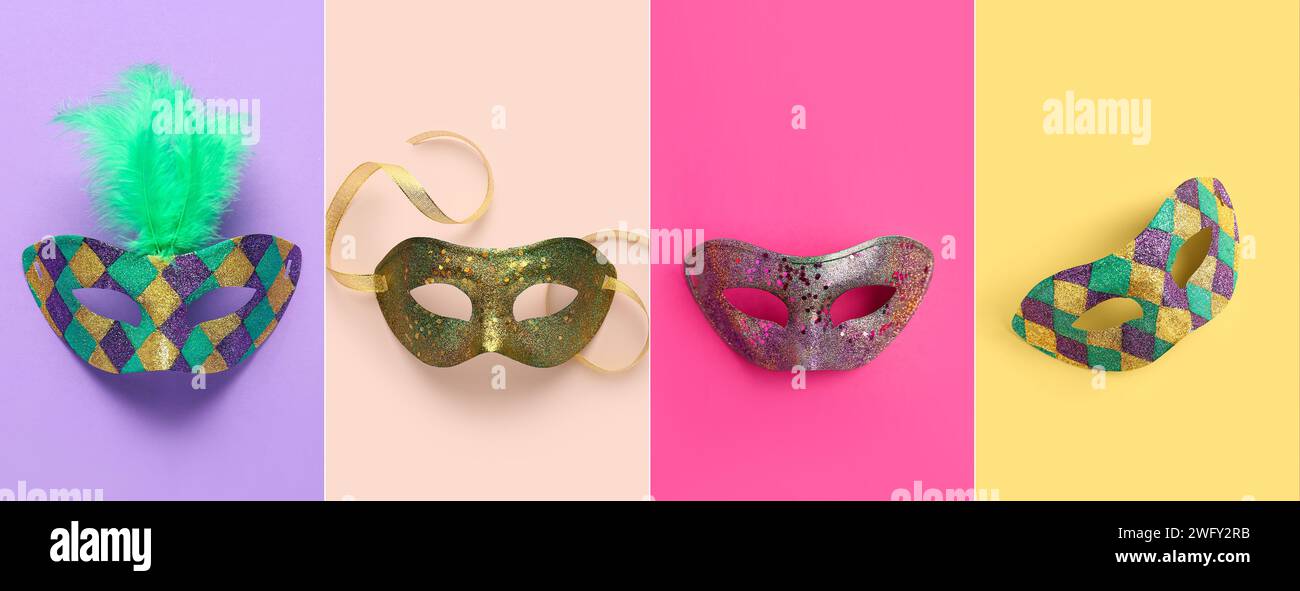 Set of different carnival masks on color background. Mardi Gras (Fat ...