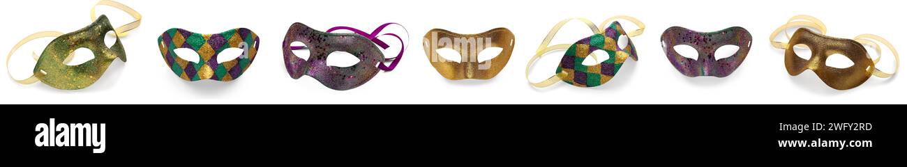 Set of different carnival masks on white background. Mardi Gras (Fat ...
