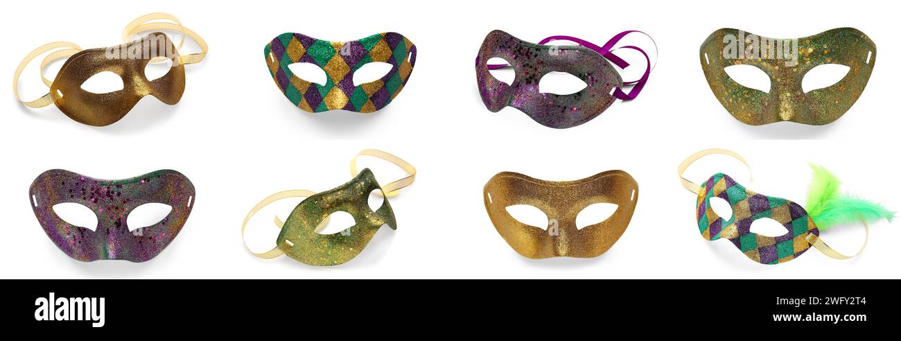 Set of different carnival masks on white background. Mardi Gras (Fat ...