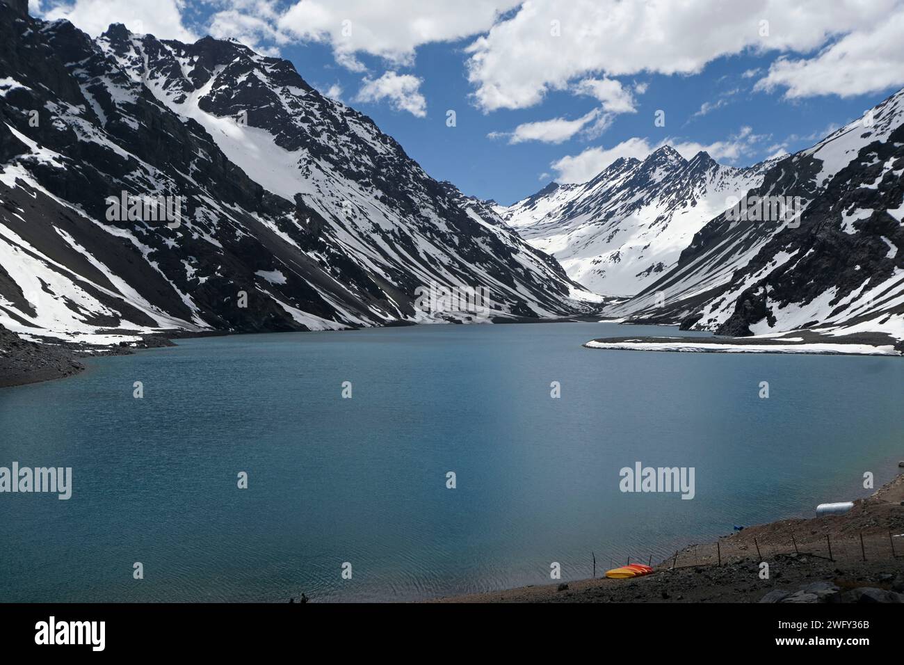 Laguna del Inca is a lake in the Cordillera region, Chile, near the ...