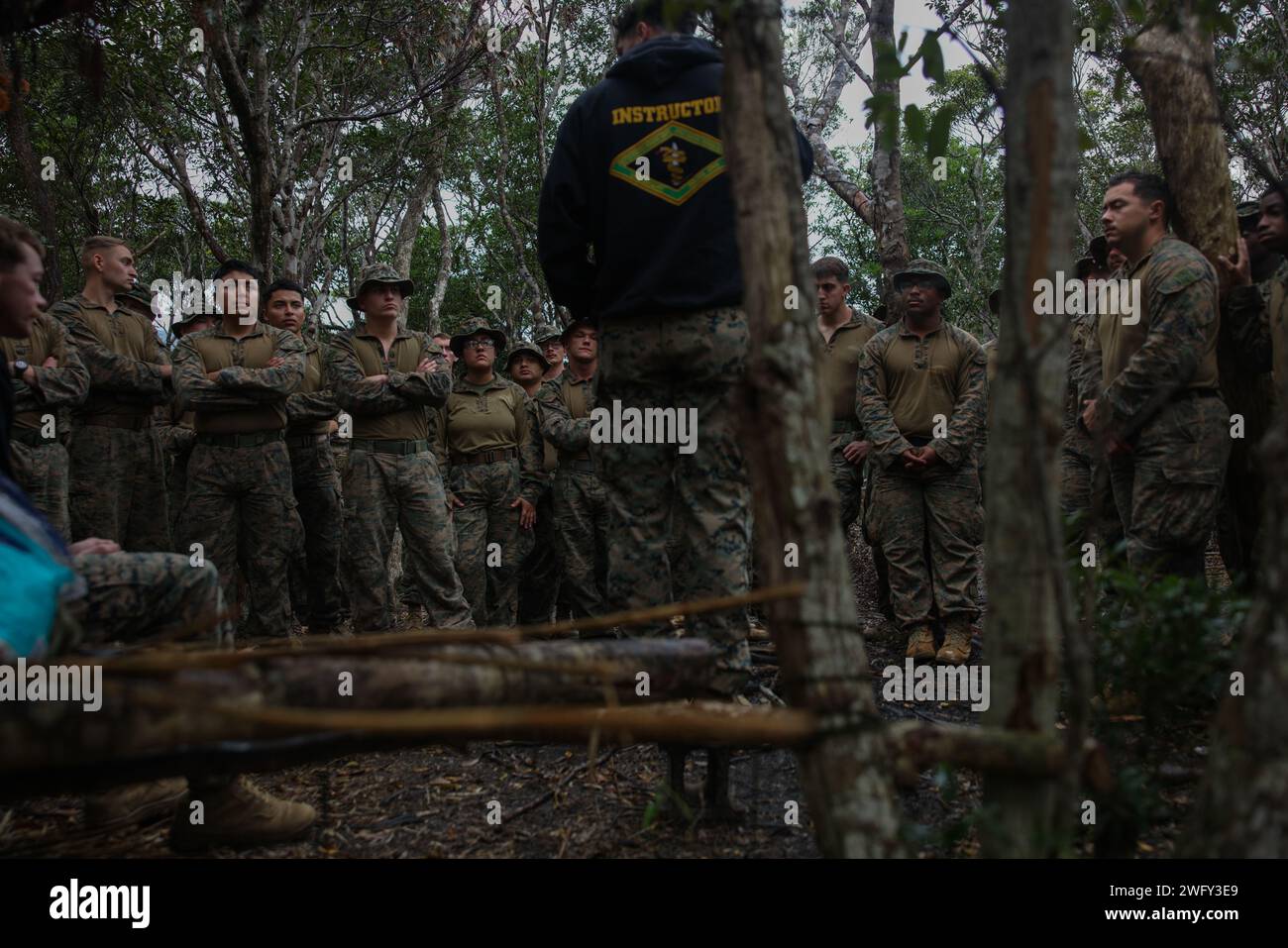 U.S. Marines with III Marine Expeditionary Force participate in a Basic Jungle Skills Course at ...