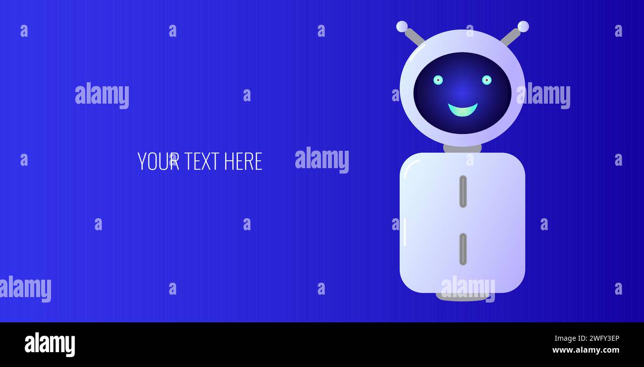 Chatbot assistant form robot with ai 3d. Cute friendly bot neural network. Website design of ...
