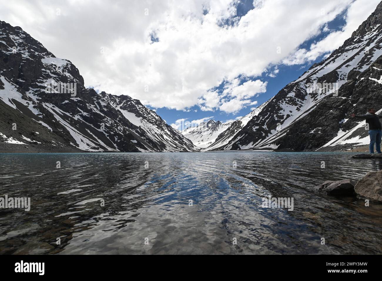 Laguna del Inca is a lake in the Cordillera region, Chile, near the ...