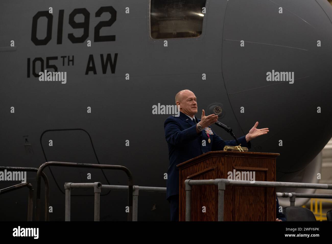 New York Air National Guard Brig. Gen. Gary Charlton speaks at a change ...