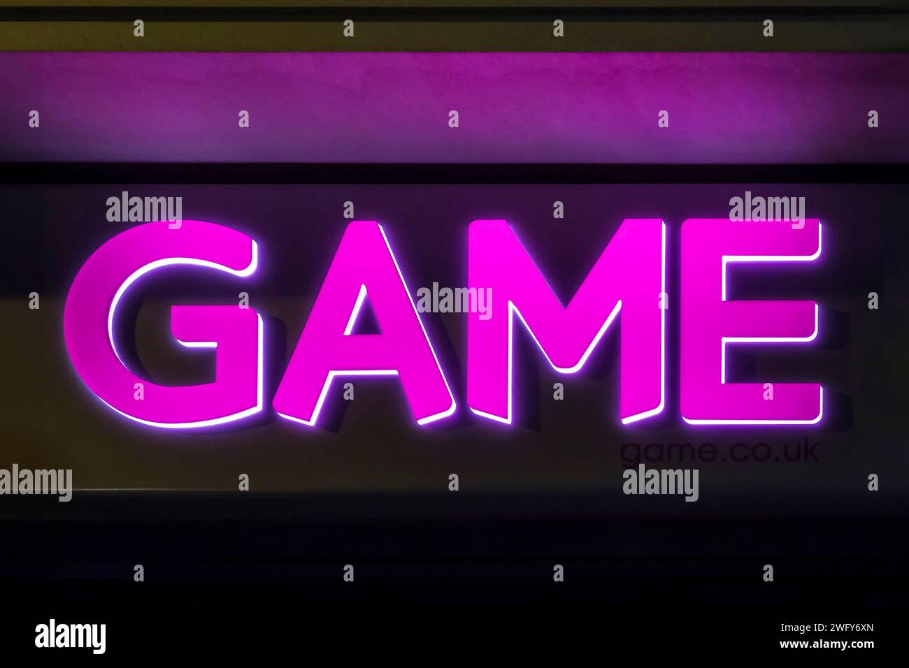 Game Shop Illuminated Store Shop Sign Stock Photo - Alamy