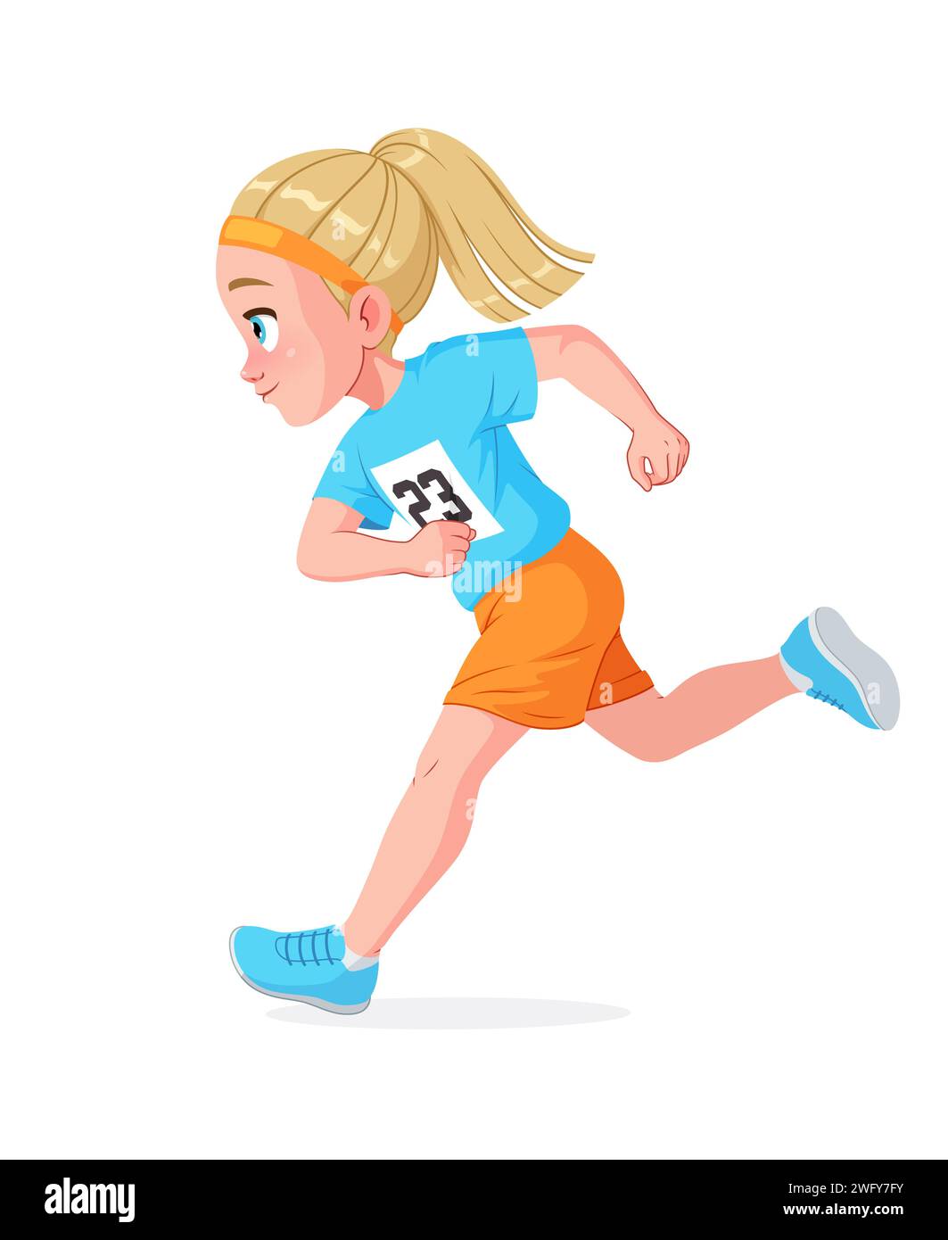 Cute little girl running marathon race. Isolated vector illustration ...