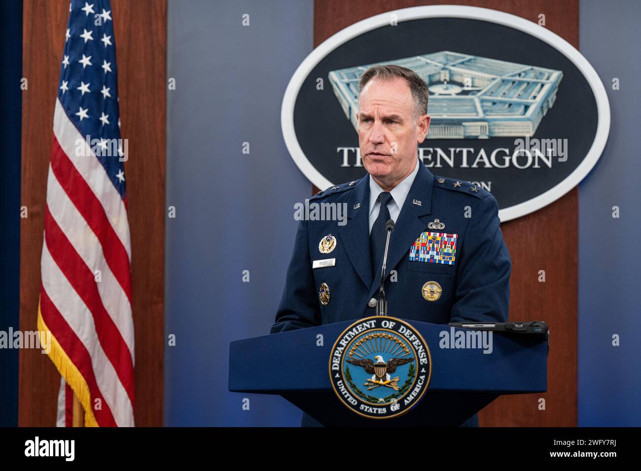 Pentagon Press Secretary U.S. Air Force Maj. Gen. Pat Ryder conducts a ...
