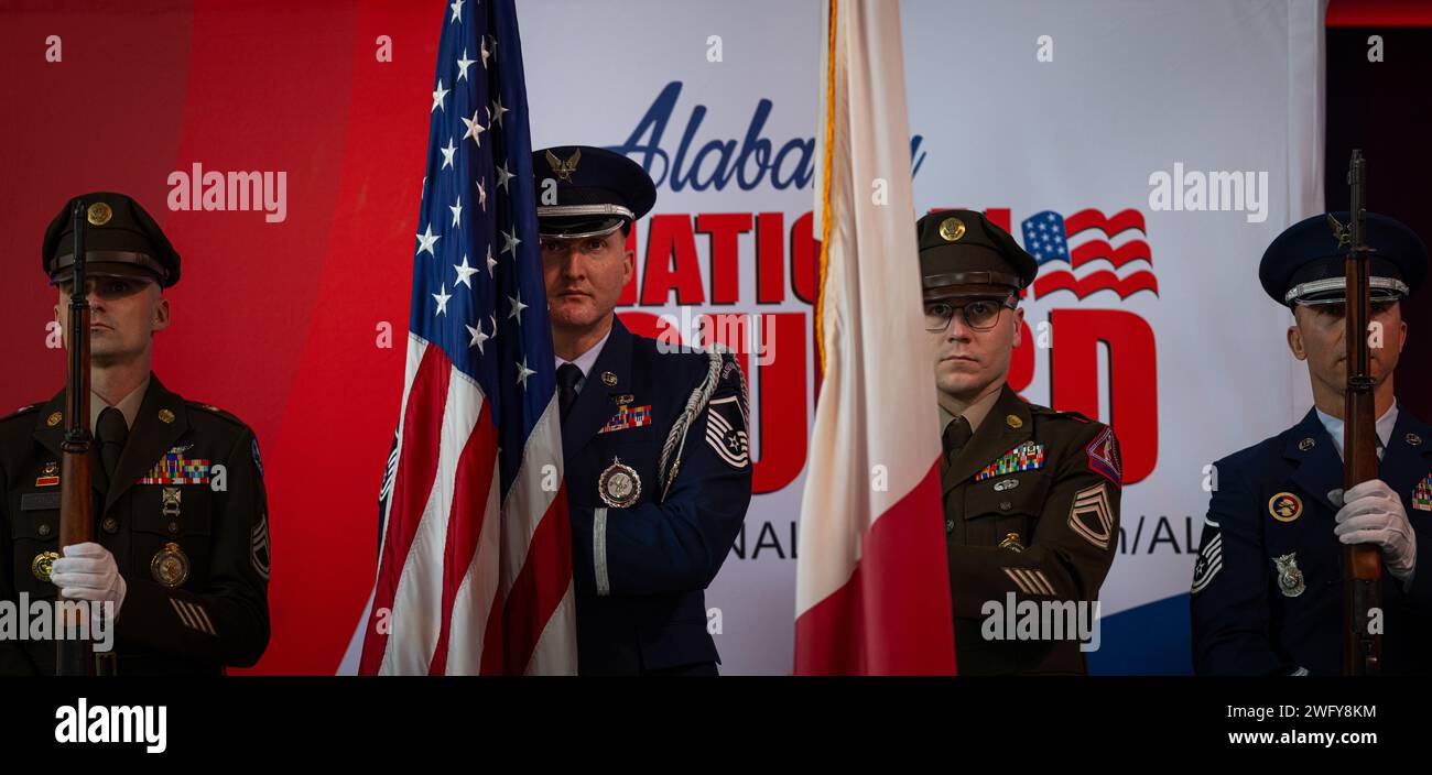 The Alabama National Guard Honor Guard stands at attention during the ...