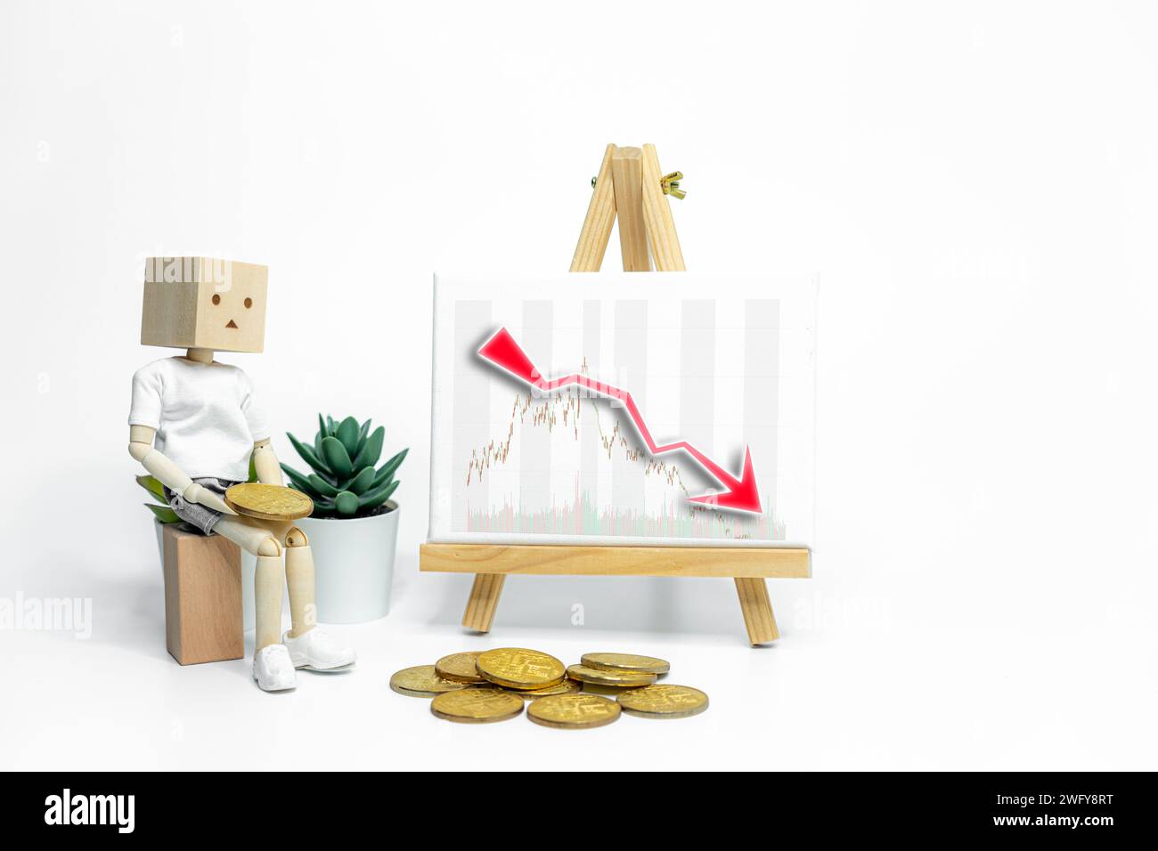 Mannequin drawing a graph charts on easel; isolated on white background ...