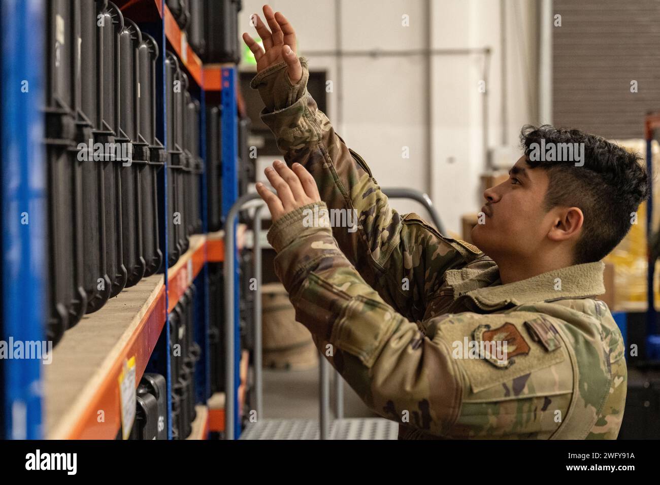 U.S. Air Force Airman 1st Class George Machuca, 100th Operations Support Squadron aircrew flight ...