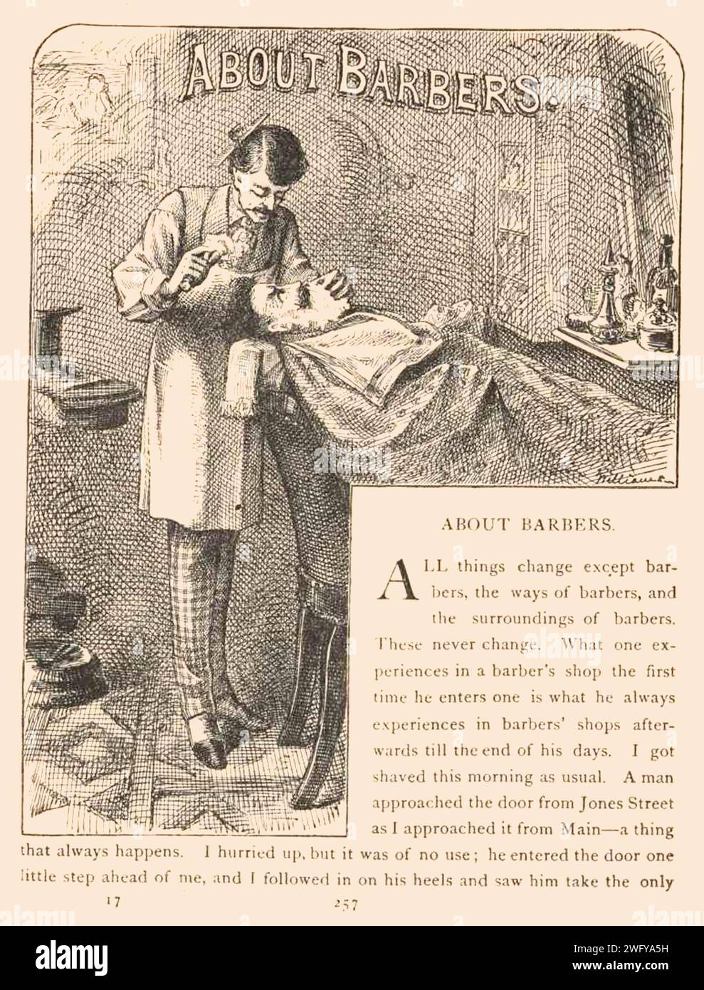 Page with illustration of the short story "About Barbers" by Mark Twain ...
