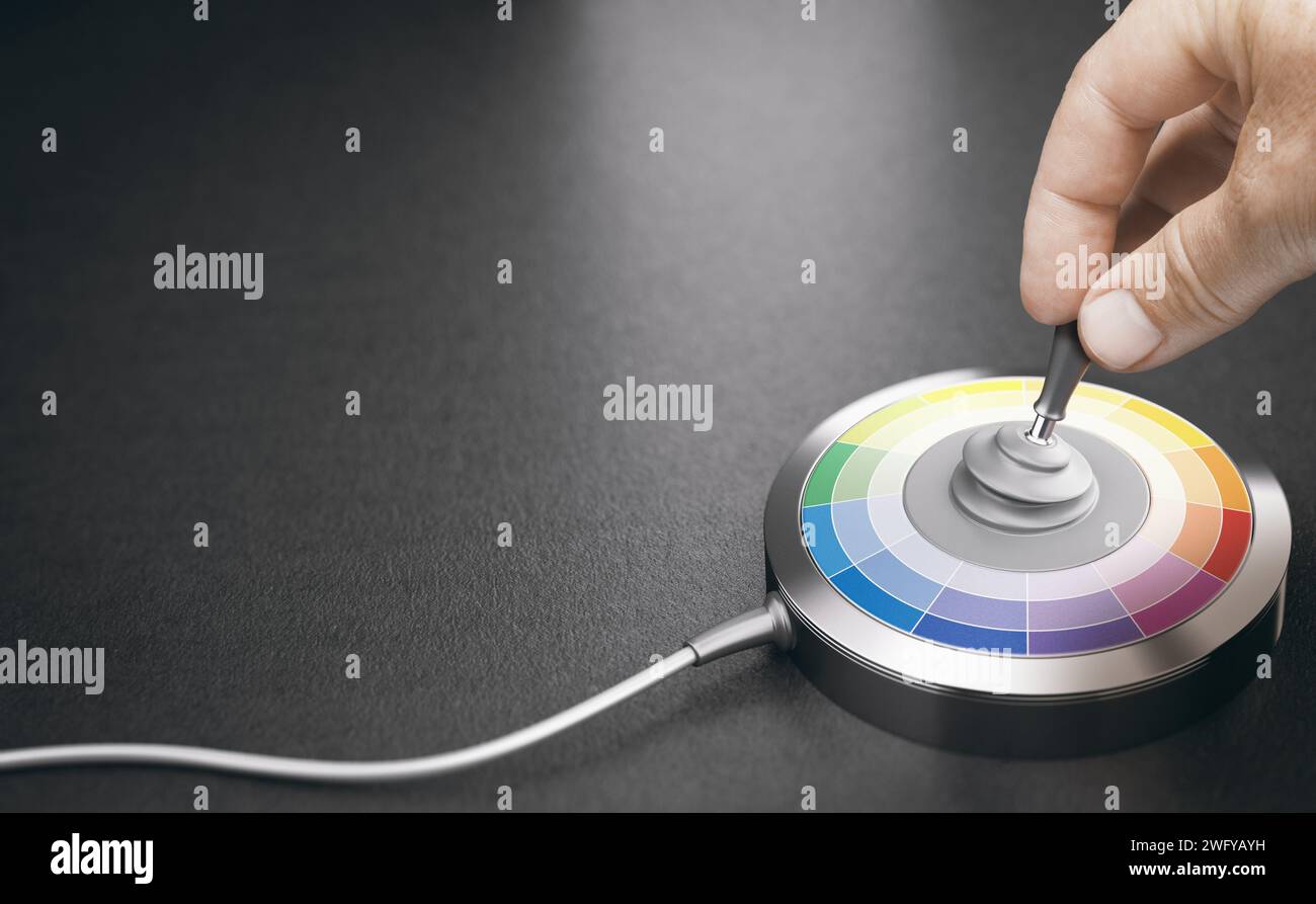 Choice of the best color harmony. Hand moving a pad to select colors on ...