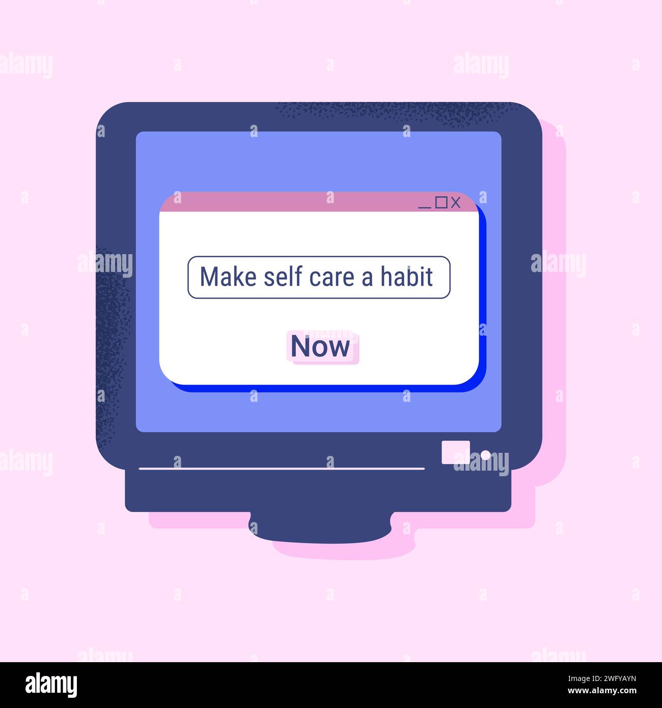 Hand drawn motivational card Make self care a habit. Retro computer ...