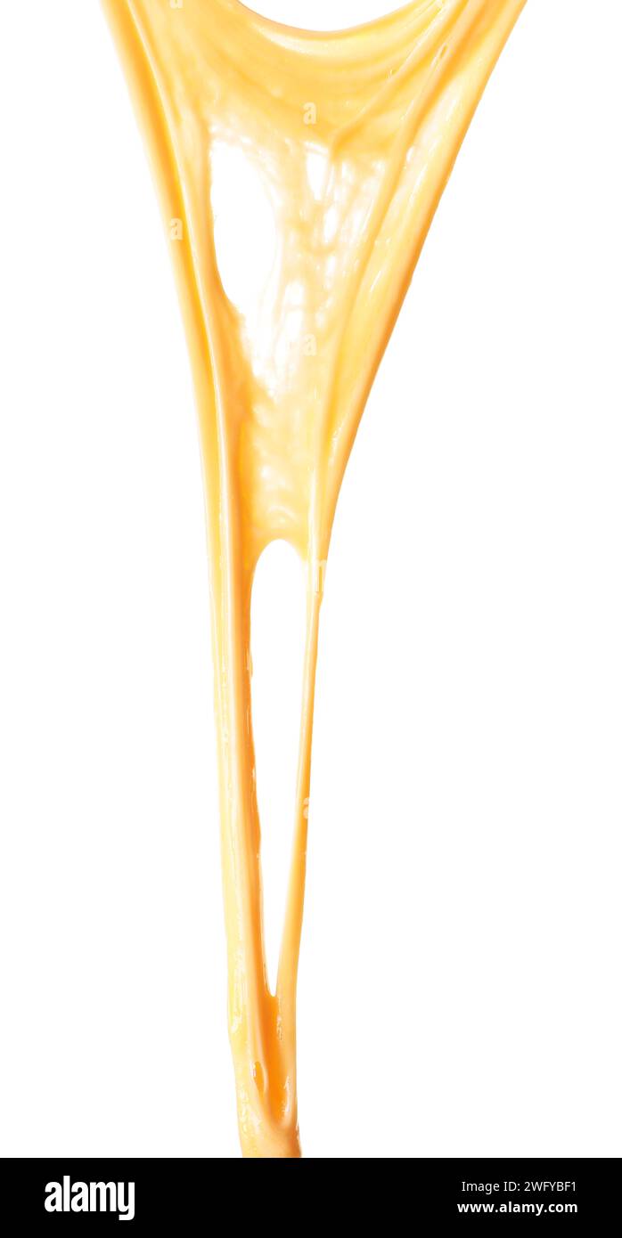 Stretching delicious melted cheese isolated on white Stock Photo - Alamy
