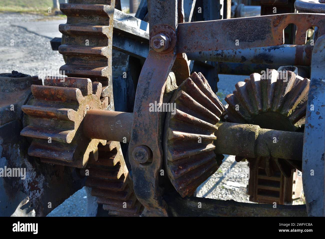 Old rusty gears, Vintage mechanical machine, pinion gear, bevel gears ...